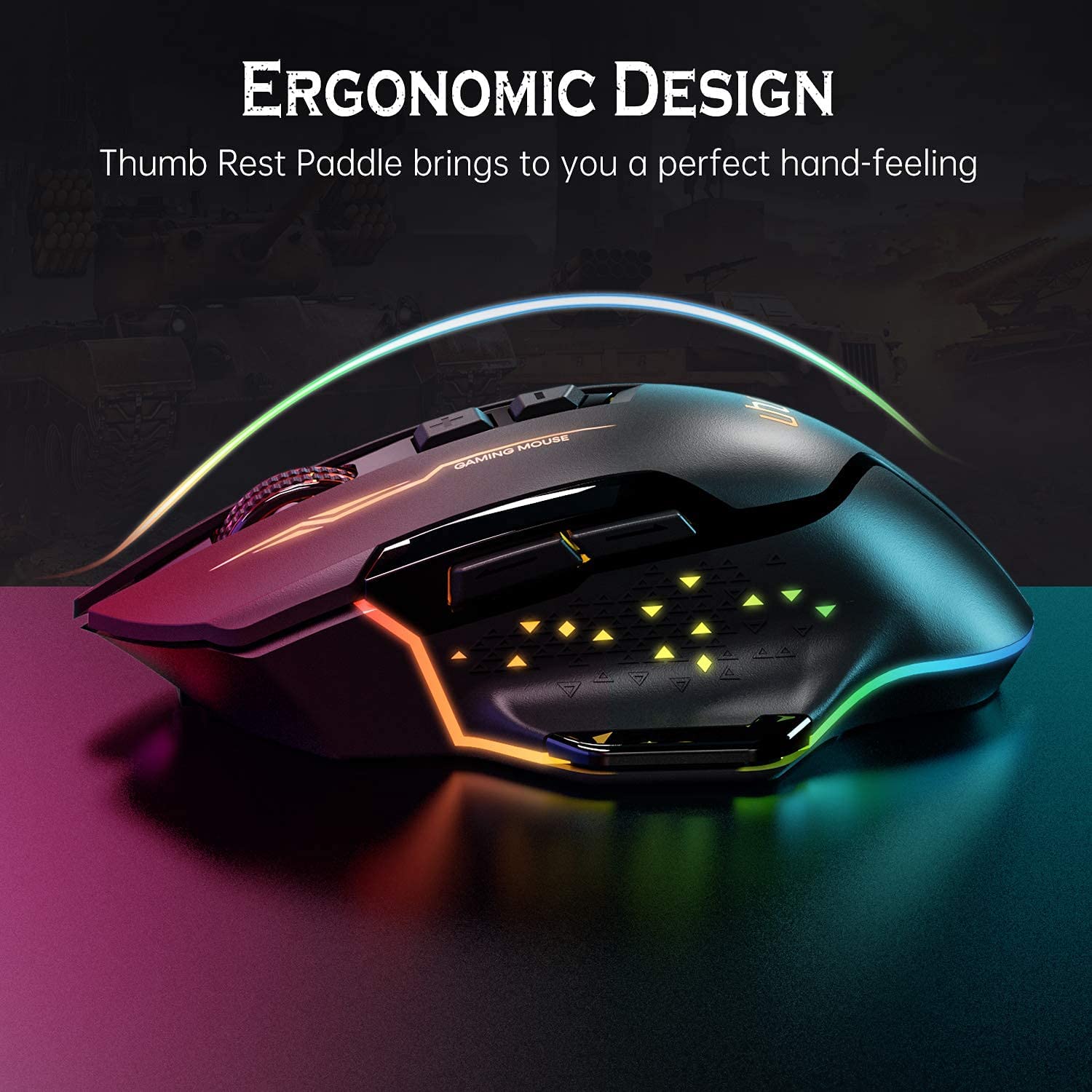 UHURU Wireless Gaming Mouse, Wired and Wireless Dual Modes Rechargeable RGB Gaming Mouse with 7 Programmable Buttons, Ergonomic and 5 Adjustable DPI Levels up to 10000 DPI for PC Laptop Gamer (WM-07)