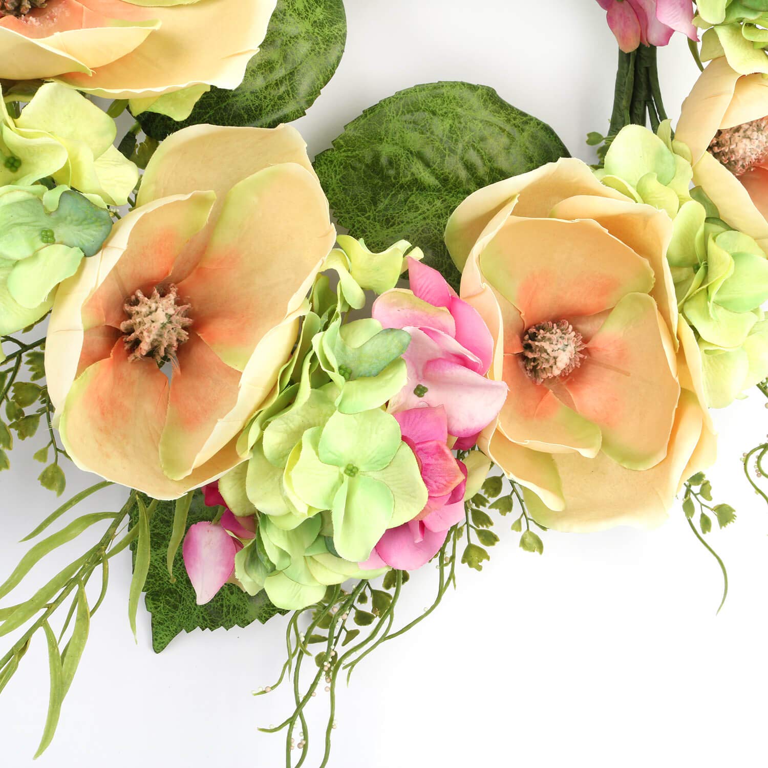 Cloris Art Summer Wreath for Front Door, 22 Inch Artificial Spring Wreath for Home Festival Wedding Party Farmhouse Outdoor Decor(Magnolia Hydrangea)