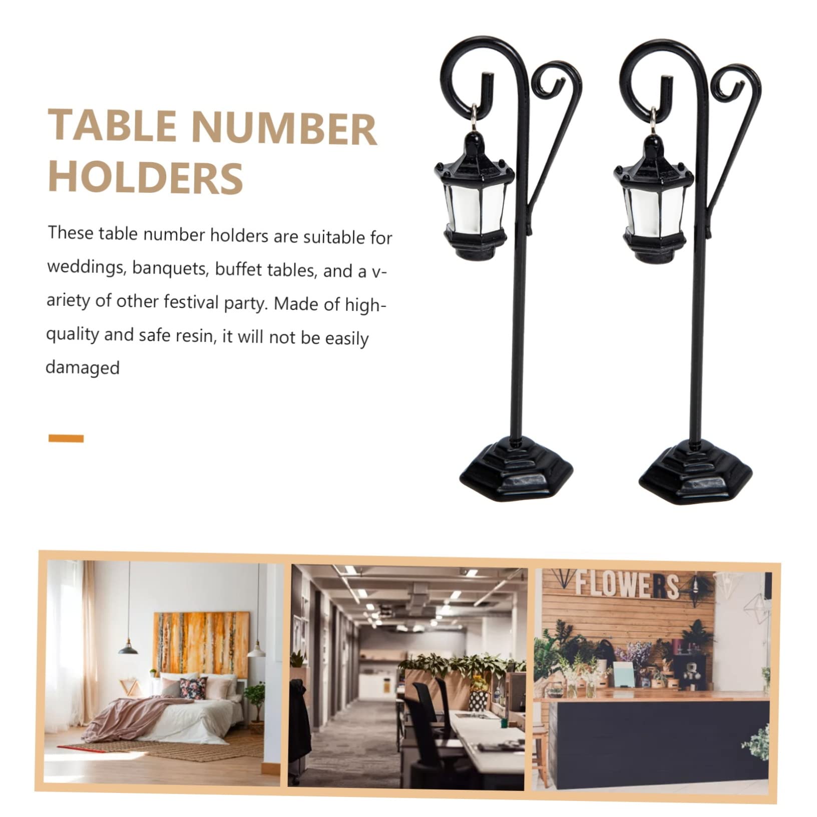 NUOBESTY 4pcs Street Light Clip Tabletop Miniatures Wedding Decorations for Tables Mini Card Holder Place Stand Dollhouse Lamppost Street Lamp Models Metal Black Message Clip Note Clamp