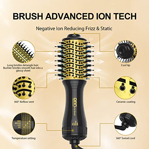 Compact Hair Dryer Brush, Lightweight & Portable One-Step Volumizer and Styler, Ceramic Coating 3-in-1 Hair Styling Tool 3 Temperature Settings 125V Blowout Brush