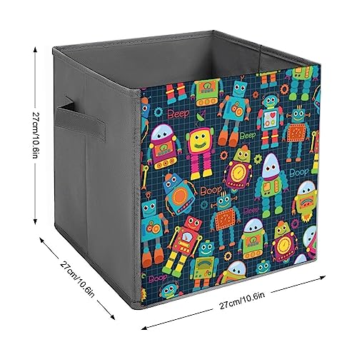 Cute Cartoon Robots Storage Cubes with Handles Foldable Fabric Bins Organizing Baskets for Shelves Closet