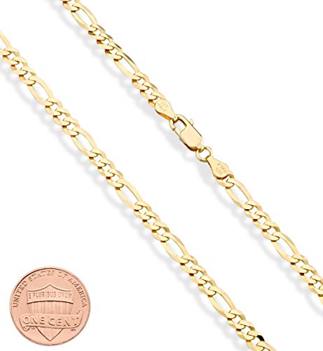 Miabella Solid 18K Gold Over Sterling Silver Italian 5mm Diamond-Cut Figaro Link Chain Necklace for Women Men, 925 Made in Italy (18 Inches (Small))