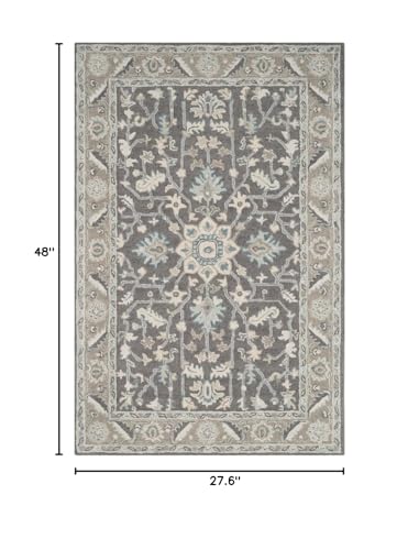 SAFAVIEH Blossom Collection Accent Rug - 2'3" x 4', Dark Grey & Light Brown, Handmade Wool, Ideal for High Traffic Areas in Entryway, Living Room, Bedroom (BLM217A)