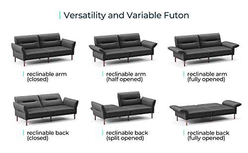 LINSY HOME Futon Sofa Bed, Velvet Sleeper Sofa with Mattress and Frame, Memory Foam Futon Couch for Small Spaces, Living Room, Dark Grey
