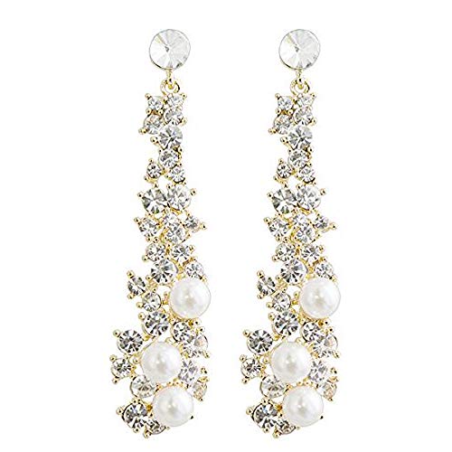 CIShop Waterfall Earrings-UltraSparkling Long Pearl earrings with Simulated Diamonds-Super Beautiful