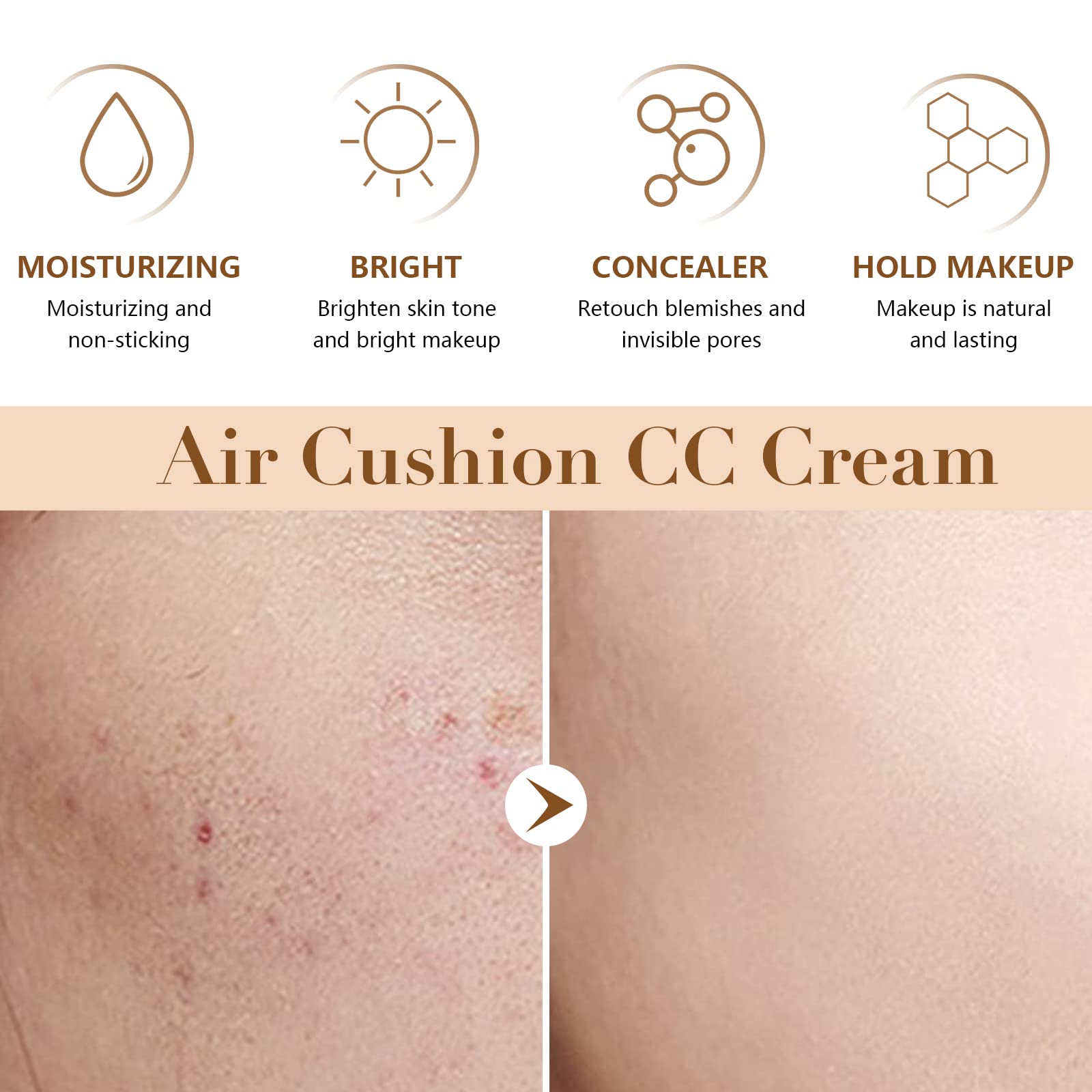 FRDUGA Air Cushion CC Cream，BB Cream Foundation，Mushroom Head Air Cushion CC Cream, Moisturizing Concealer, Makeup Long Lasting Matte,Easy to Apply (Natural)
