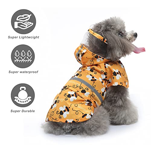 KTHZI Dog Raincoat Adjustable Pet Waterproof and Windproof Clothes Lightweight Rain Jacket Poncho for Hoodies with Strip Reflective(Bee,Medium,Y44)