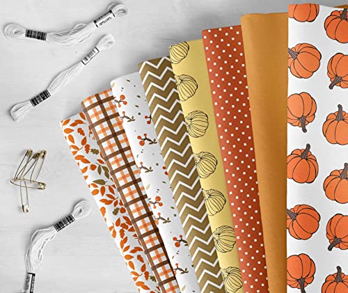 Soimoi 8 Pc Fat Quarter Bundle, Autumn Fall Theme Print 18"x 22" DIY Patchwork- 100% Cotton Pre-Cut Quilting Fabric Orange, Brown, Yellow