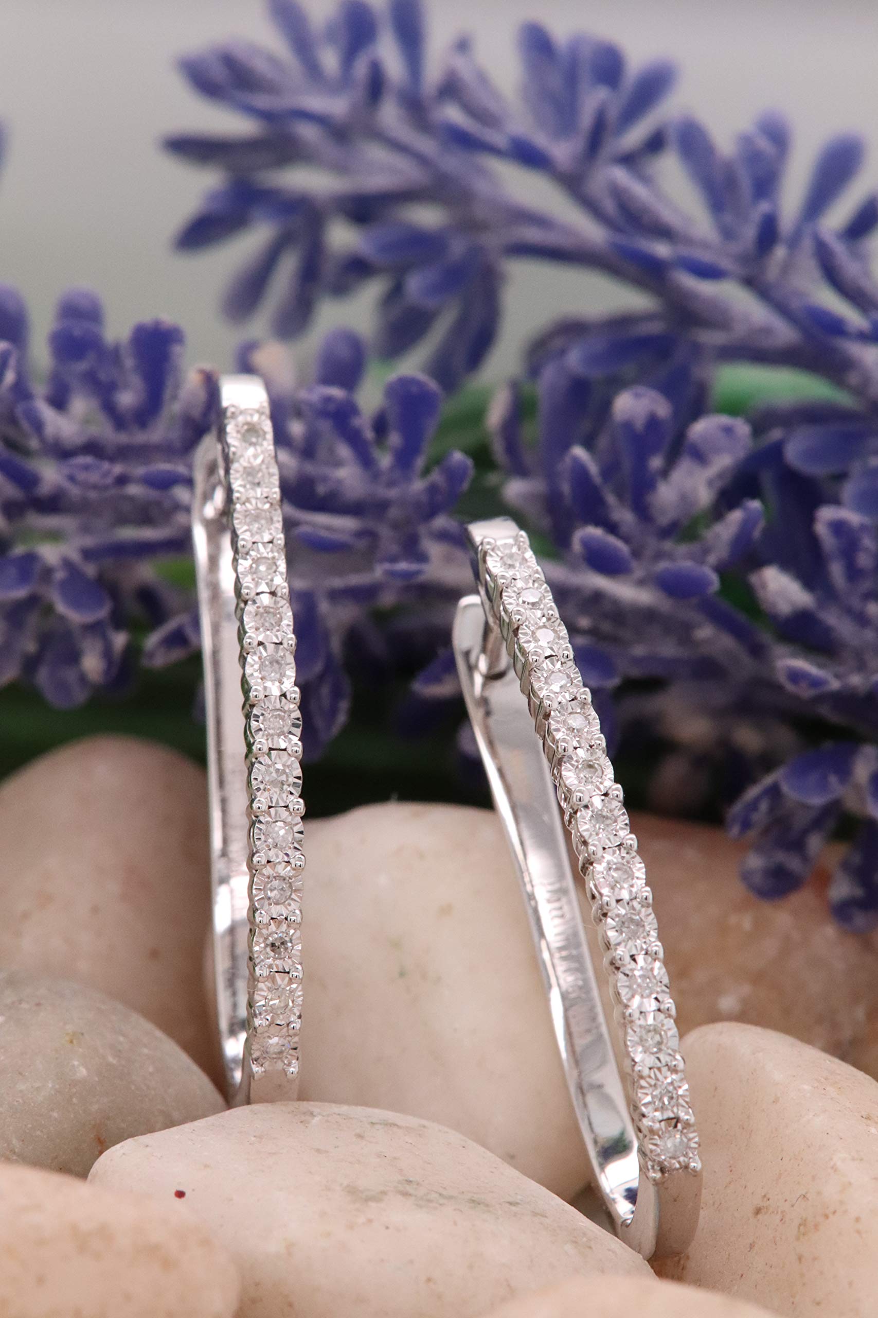 Dazzlingrock Collection 0.13 Carat (ctw) Round White Diamond Ladies Hoop Earrings, 10K White Gold