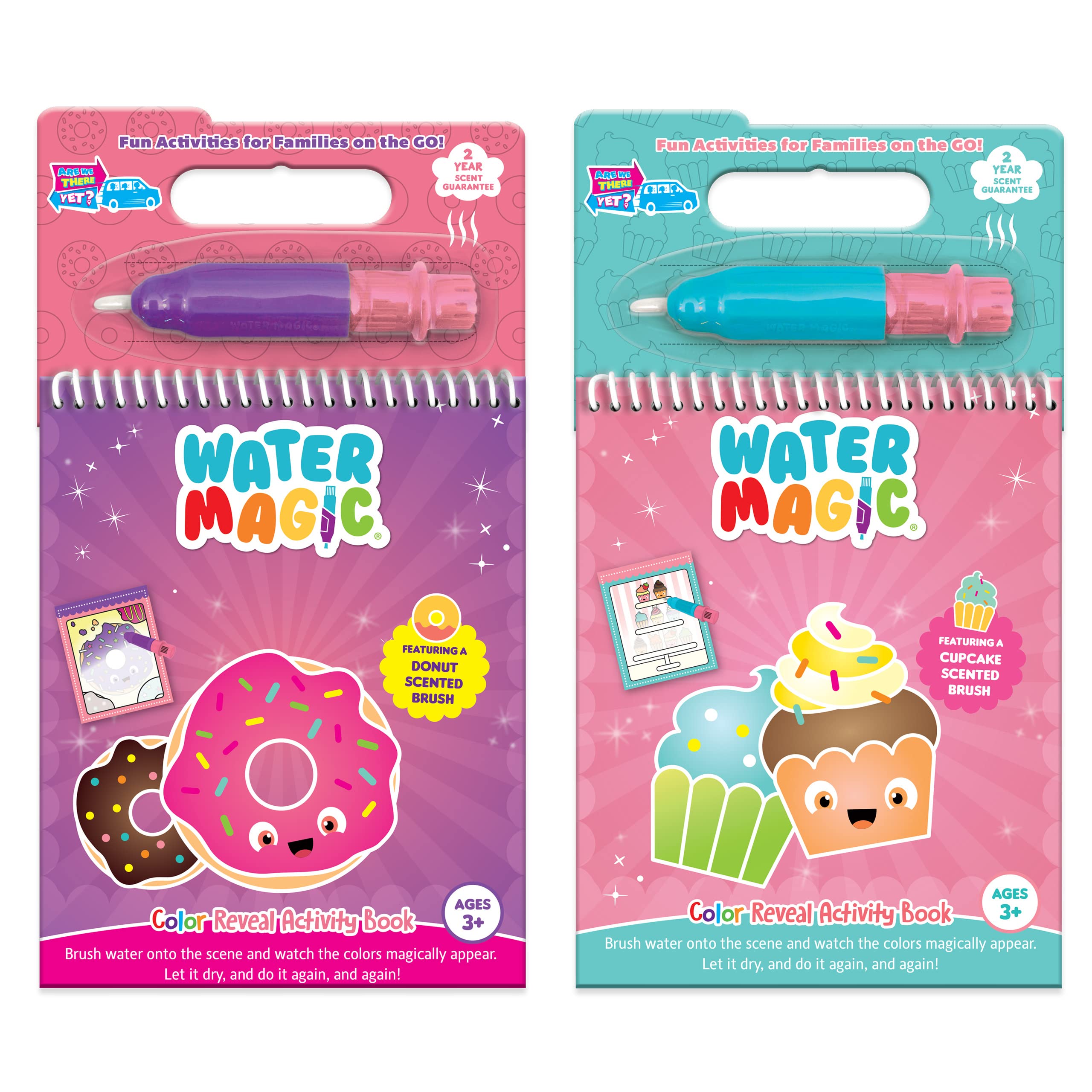 Water Magic (2Pack - Cupcake and Donut) - Patented Gourmet Scented Reusable Water Reveal Activity Pads - No Mess, All Fun by Scentco