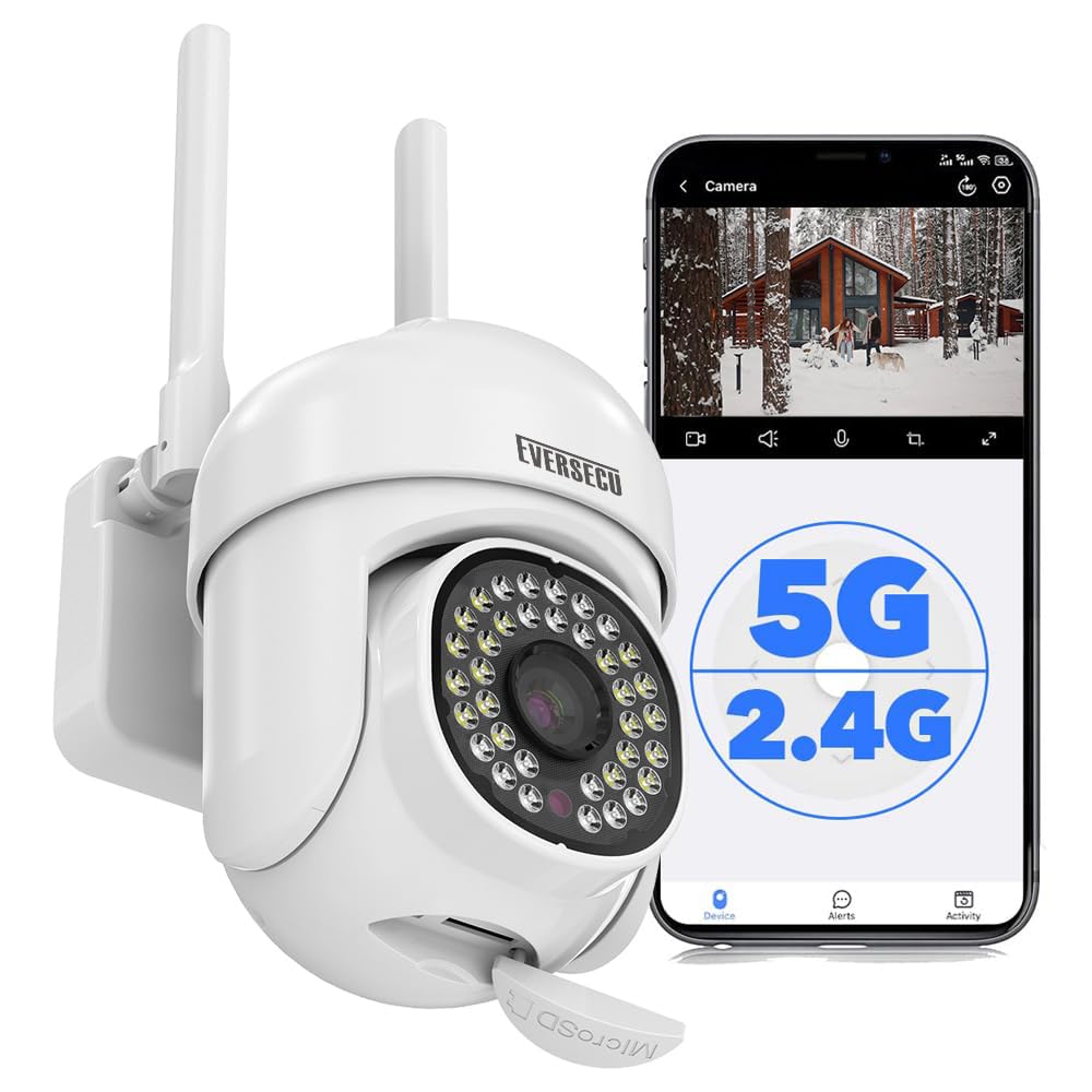 EVERSECU 2K 3.0MP Outdoor WiFi PTZ Security Camera, Motion Auto Tracking, 2 Way Audio, Infrared Night Vision, Smartphone App WiFi CCTV IP Camera Support SD Card & Cloud Storage