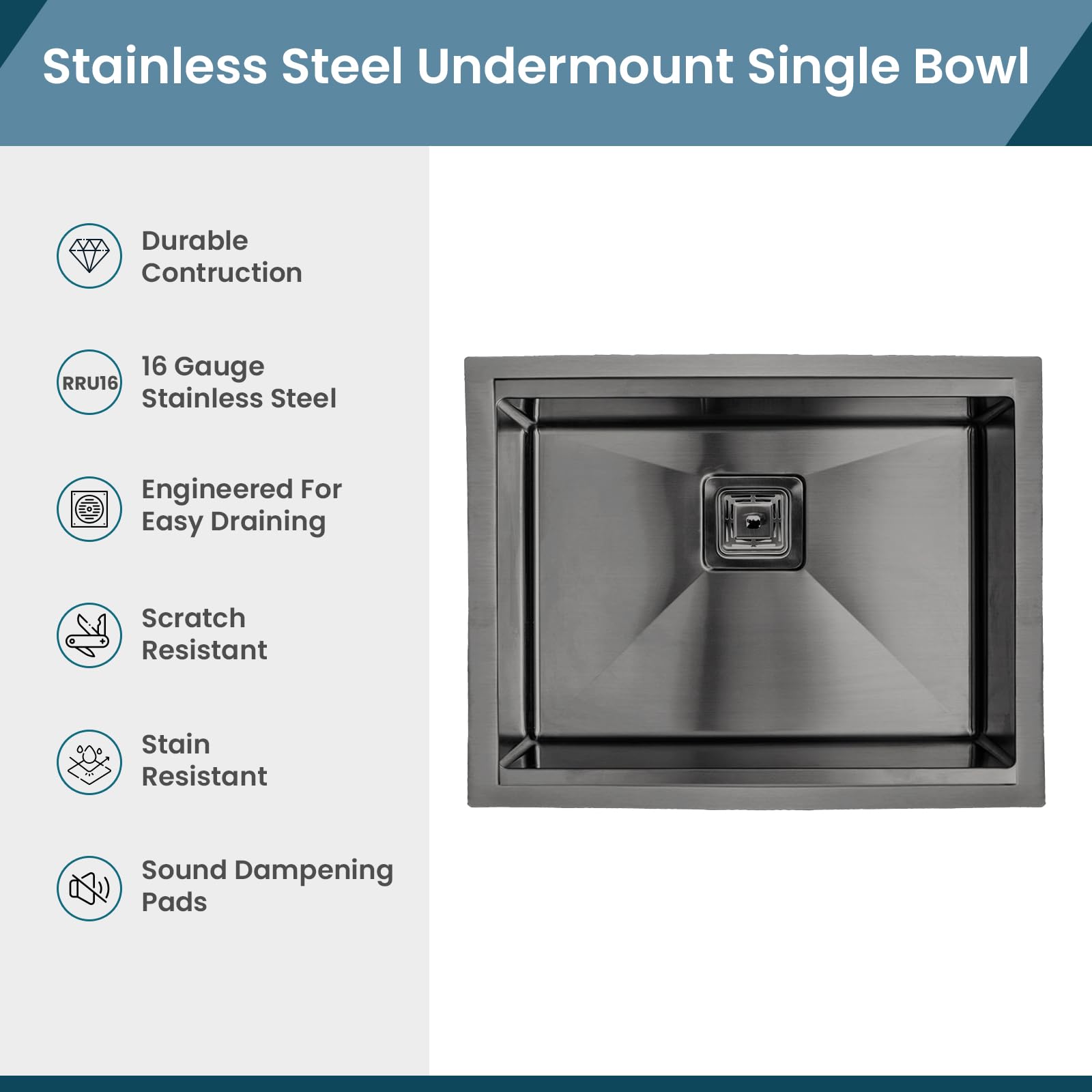 Strictly Sinks Undermount Workstation Kitchen Sink β Black 23 Inch 16 Gauge Single Bowl Kitchen Sink with Grid, Wooden Cutting Board, Colander, 1 Square Strainer Drain & 1 Garbage Disposal Adapter