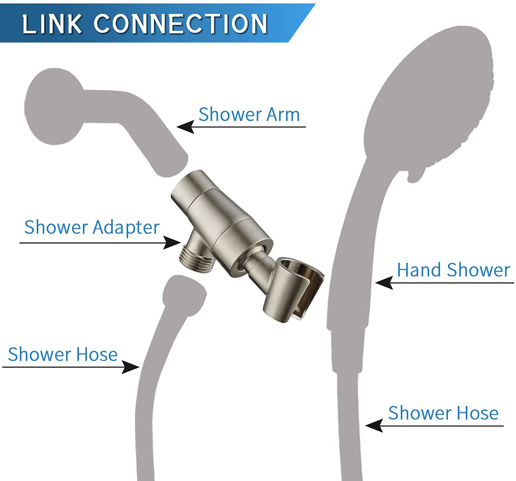G-Promise Metal Shower Head Holder for Hand Held Showerhead, Adjustable Bracket, Shower Arm Adapter, Universal Shower Arm Mount, Brushed Nickel Finish