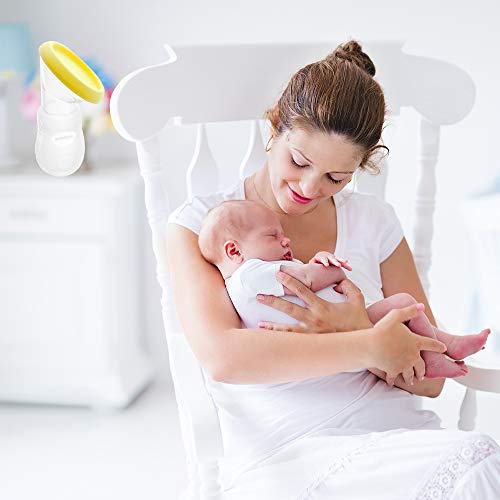 Silicone Breast Pump 2 Pack, Manual Breast Pump with Protective lid, Portable Milk Saver for Breast Feeding,100% Food Grade Silicone BPA Free(4oz/100ml), Yellow