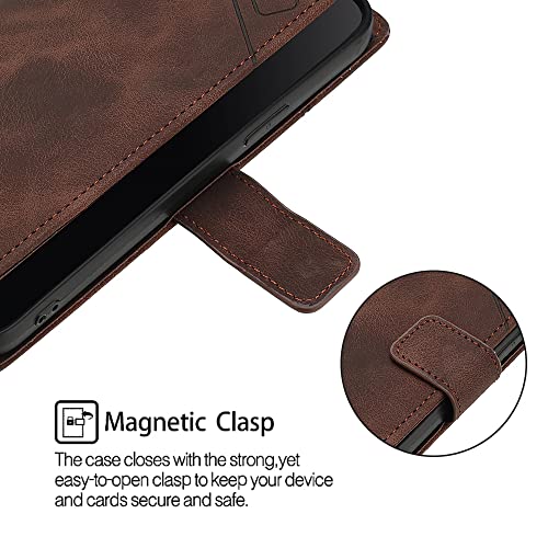 Compatible with OnePlus Nord N20 Wallet Case with Credit Card Slots Kickstand and a Wrist Strap Brown Leather Protective Cover with Embossed Design for 5G 6.43 inch