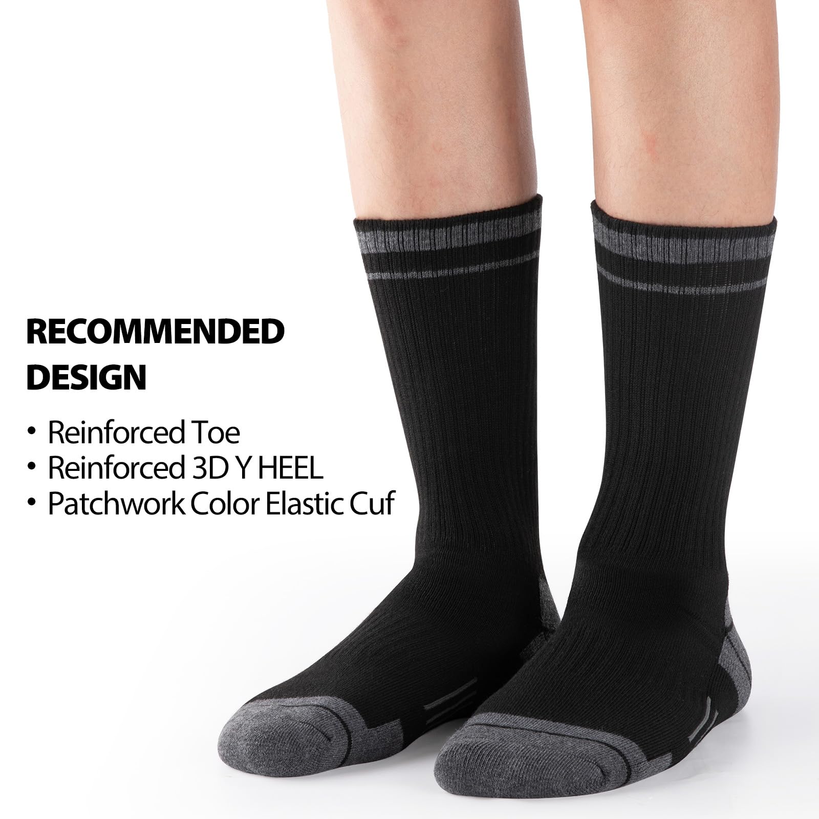 COOPLUS Mens Crew Socks for Athletic Work Running, Max Cushioned Boot Calf Sock for Cold Weather (6 Pairs)