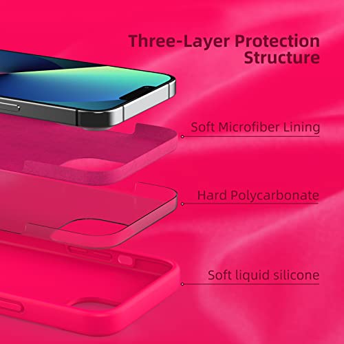 K TOMOTO Compatible with iPhone 13 Case, [Drop Protection] [Anti-Scratch] Shockproof Liquid Silicone Anti-Fingerprint Cover with Microfiber Lining Phone Case for iPhone 13 6.1" (2021), Hot Pink