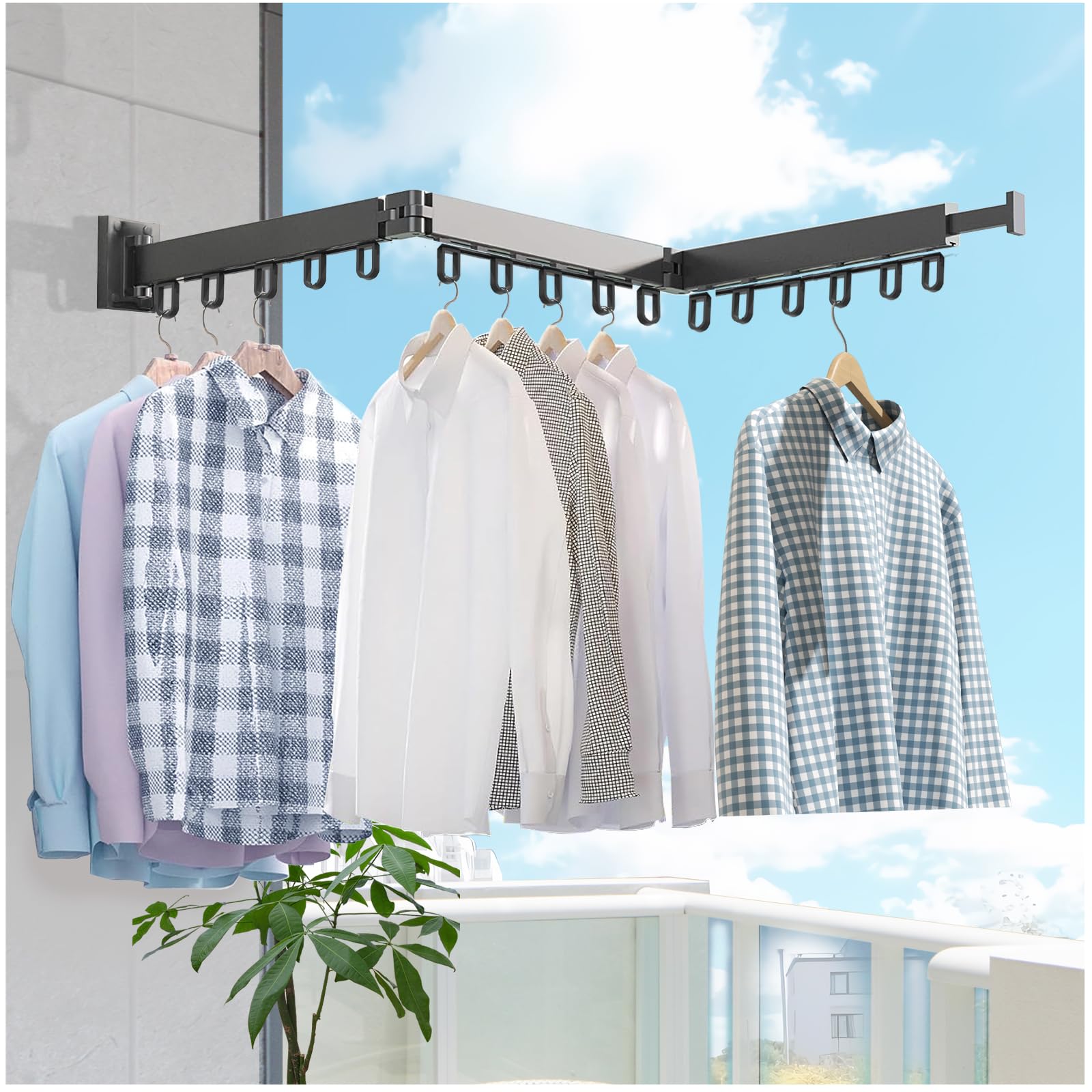 Clothes Drying Rack, Laundry Drying Rack Wall Mount,Space Saver Clothes Rack, Retractable Clothes Drying Rack, Collapsible(Tri-Fold), for Laundry,Balcony, Mudroom, Bedroom. White Color Rack Clothing.