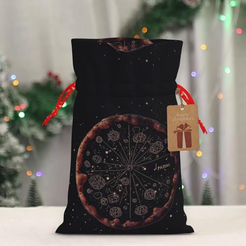 Christmas Gift Bags With Drawstrings Pizza Constellation Printed Xmas Gift Bags Reusable Christmas Theme Storage Bags For Party Favors Present Wrapping