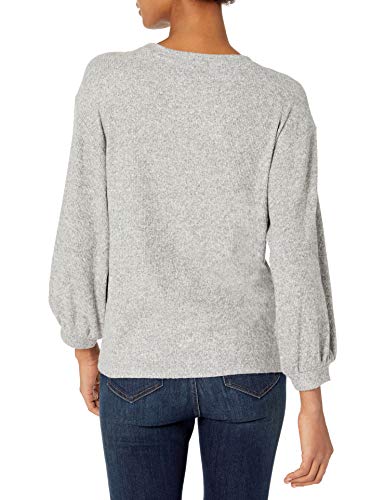 Daily Ritual Women's Cozy Knit Rib Blouson-Sleeve Sweatshirt, Grey Heather, Large