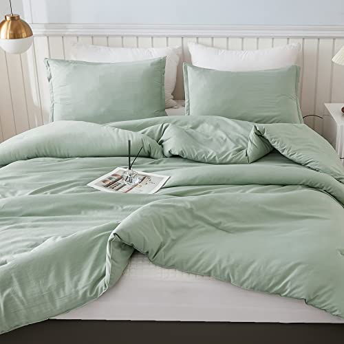 Litanika California King Comforter Set Sage Green - 3 Pieces Cal King Lightweight Soft Solid Bed Comforter, Oversized Fluffy Quilt Blanket Bedding Set (104x96In, 2 Pillowcases)