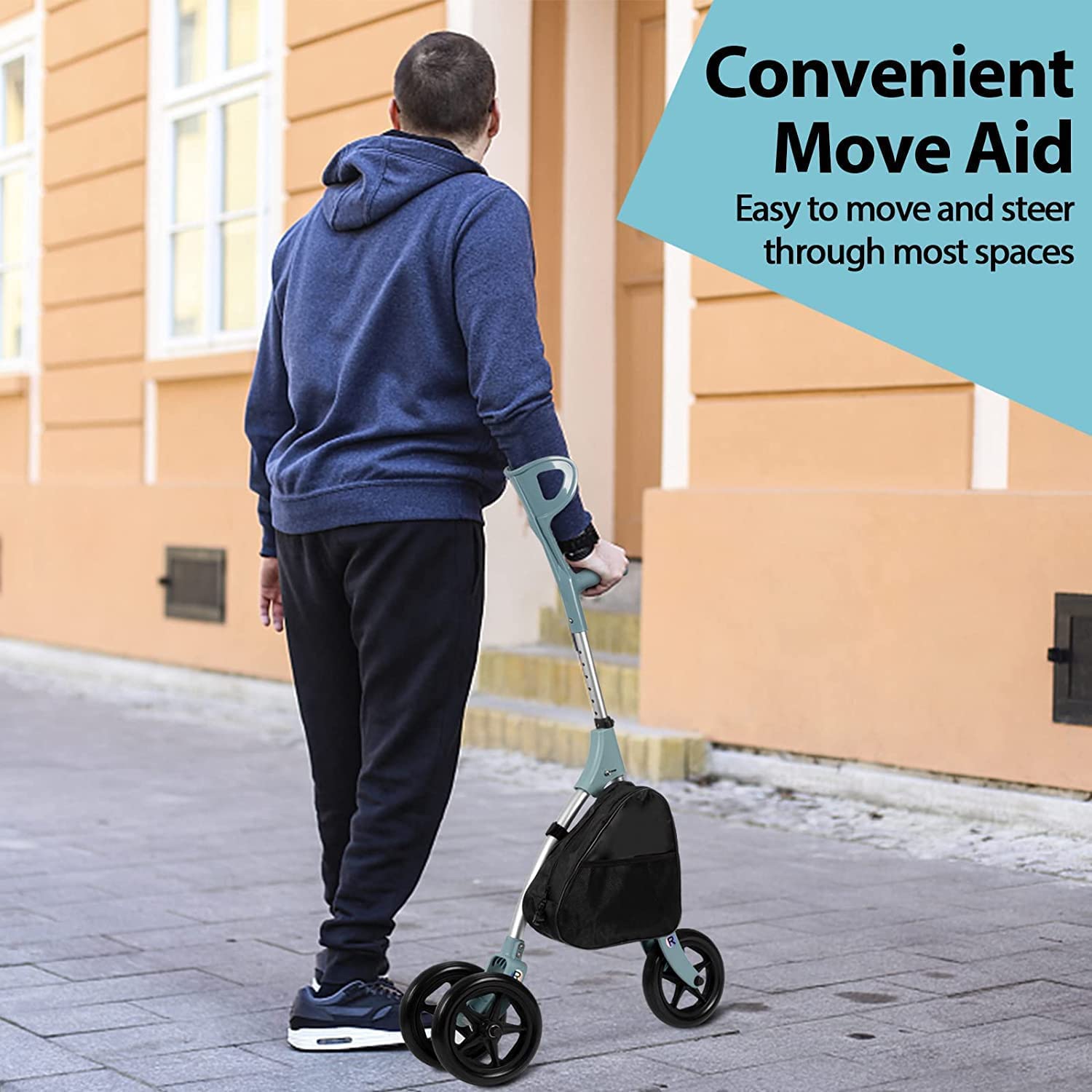 DAILYLIFE 3 Wheel Compact Rollator Walker, Lightweight Folding Mobility Rolling Walker for Seniors and Adults, Adjustable Handle Height with Sturdy Wheels and Portable Bag