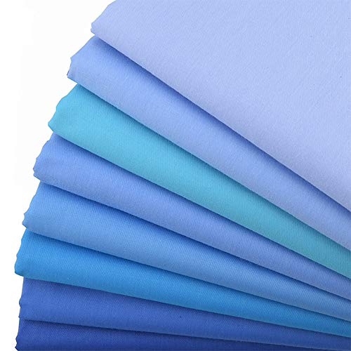 Solids Blues 8 Fat Quarters Quilting Fabric Bundles, Precut Cotton Fabric for Sewing Crafting,(Solids Blue)