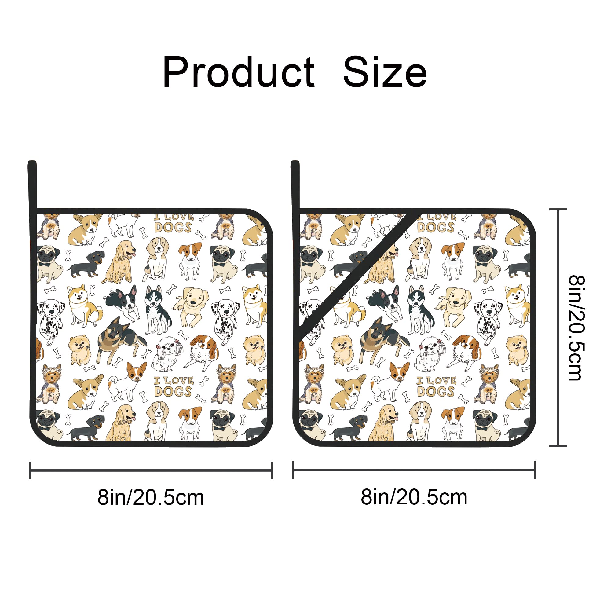 Cute Dogs Pot Holders Set of 2 Kitchen Heat Resistant Potholder for Microwave Cooking Baking Oven End Dishes and BBQ