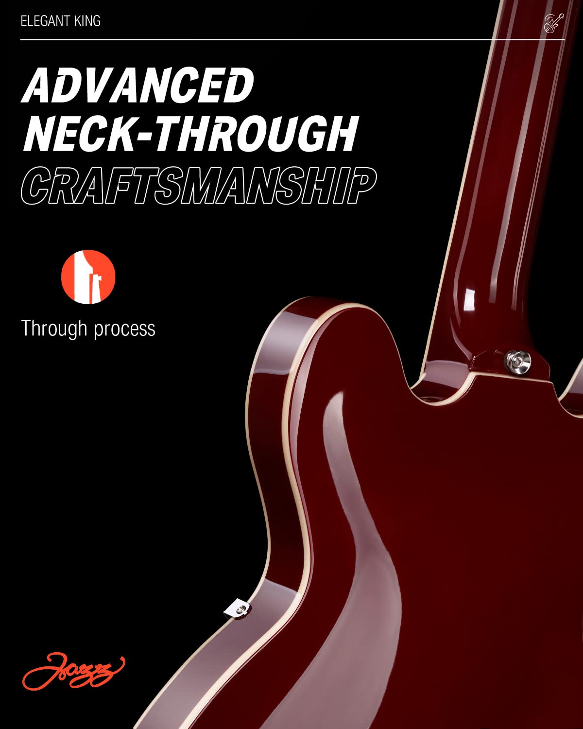Donner Semi-Hollow Electric Guitar, DJP-1000 Jazz Guitar with H-H Pickups & Coil-splitting Function, 335 Electric Guitar Bonus Bag, Cable, Strap