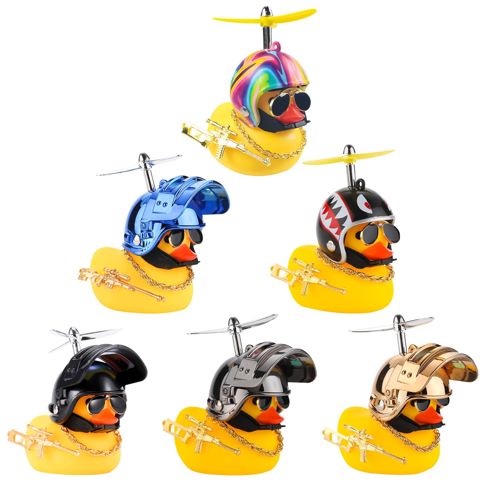 U-Goforst Cute Rubber Duck Toy Car Ornaments Yellow Duck Car Dashboard Decorations Bike Gadgets with Propeller Helmet (Golden)
