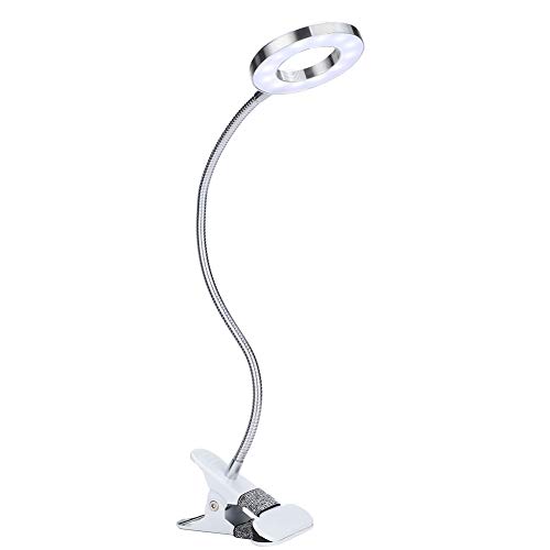 Desk Lamp with Clamp, Mini LED Lamp USB Rechargeable Warm/White Light Changeable Eye Protection Bed Light for Night Reading, Tattoo, Eyelash Extension, Make Up Lamp