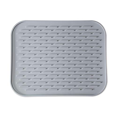 Silicone Dish Drying Mat for Multiple Usage,Easy Clean,Eco-Friendly,Super Sturdy Silicone Heat Resistant Trivet, Dishwasher Safe,Dish Draining Mat,Sink Mat (Gray&Small-11.6×9.3inch)