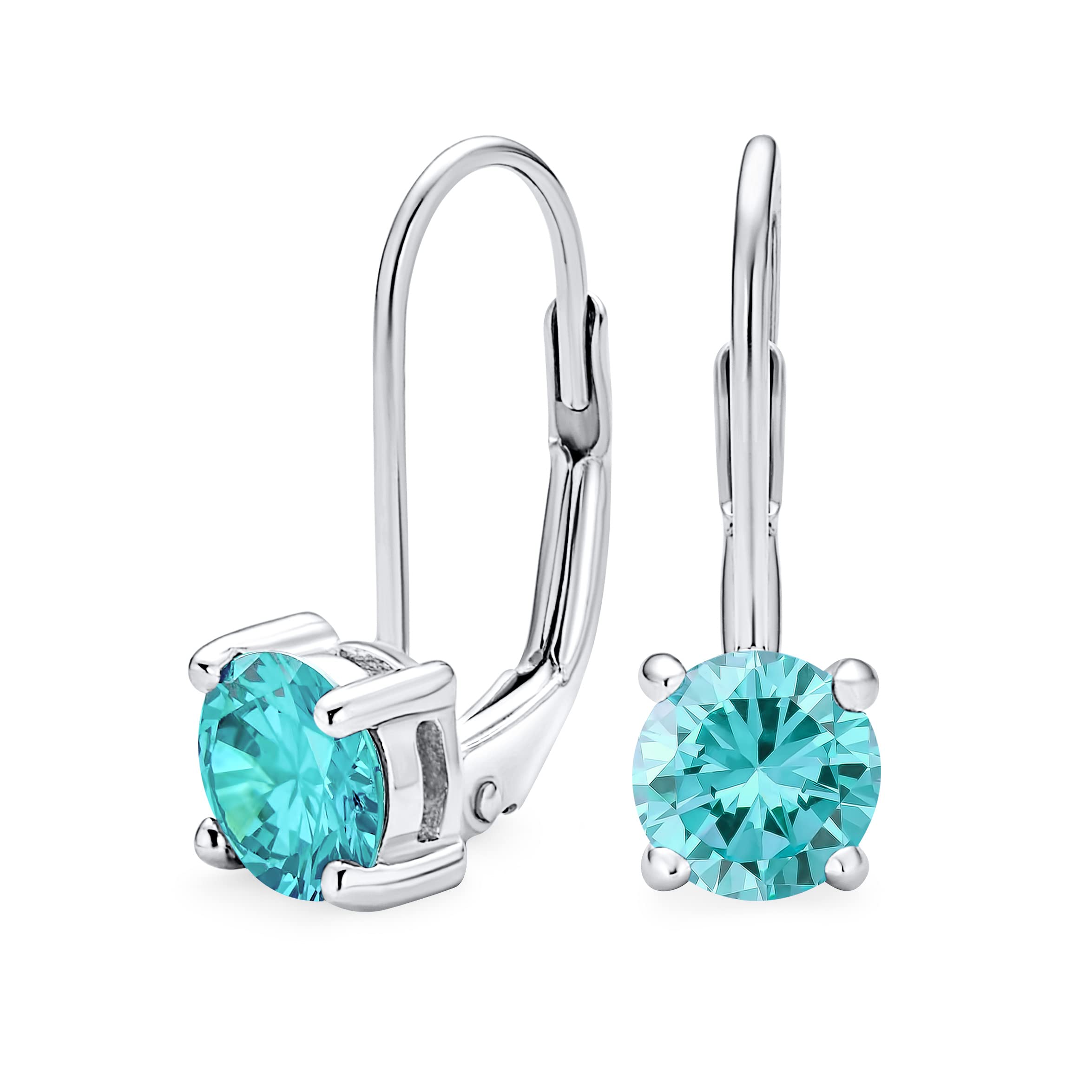 Dainty .50 Ct Round Bezel Brilliant Cut AAA Cubic Zirconia Simulated Gemstone Clear CZ Solitaire Dangle Drop Earrings Lever Back .925 Sterling Silver