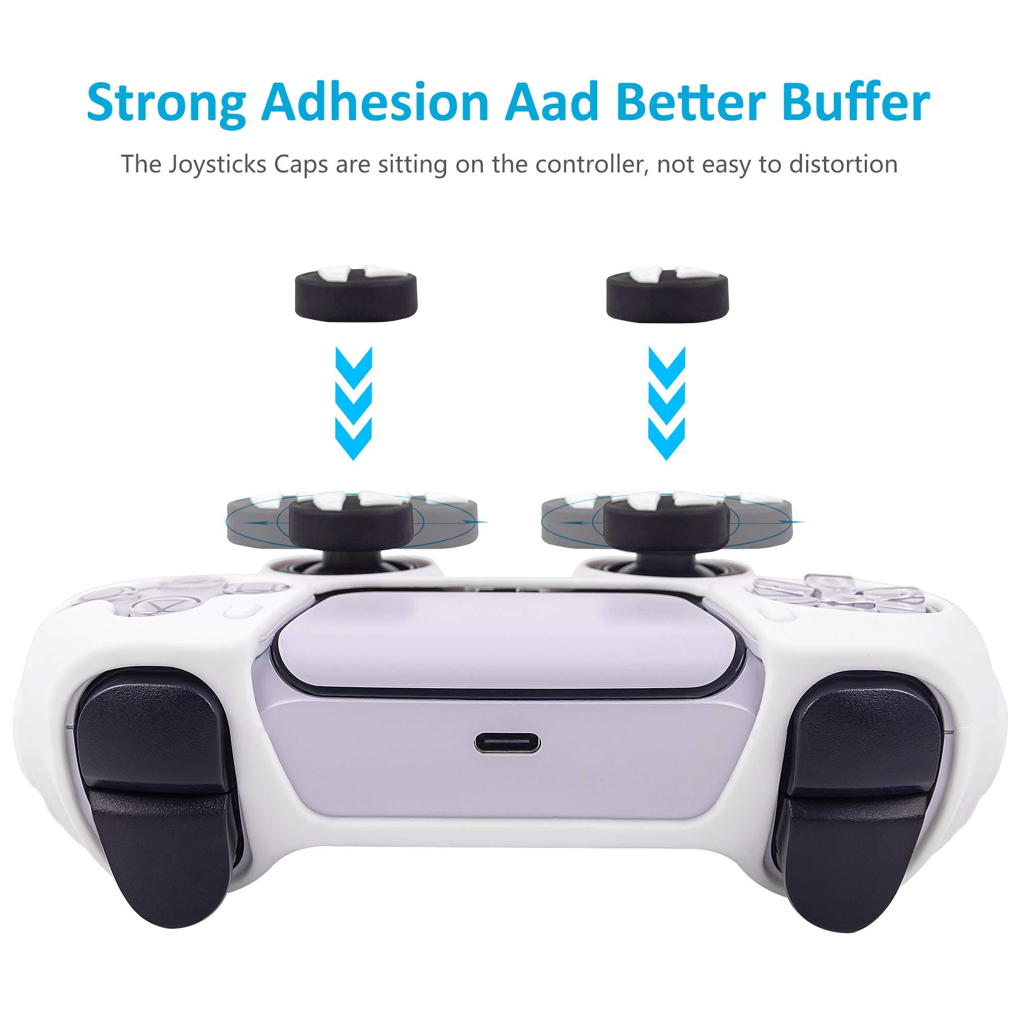 CHIN FAI PS5 Controller Grip Cover, Anti-Slip Silicone Skin Protective Cover Case for PlayStation 5 DualSense Wireless Controller with 6 Thumb Grip Caps (White-Black)
