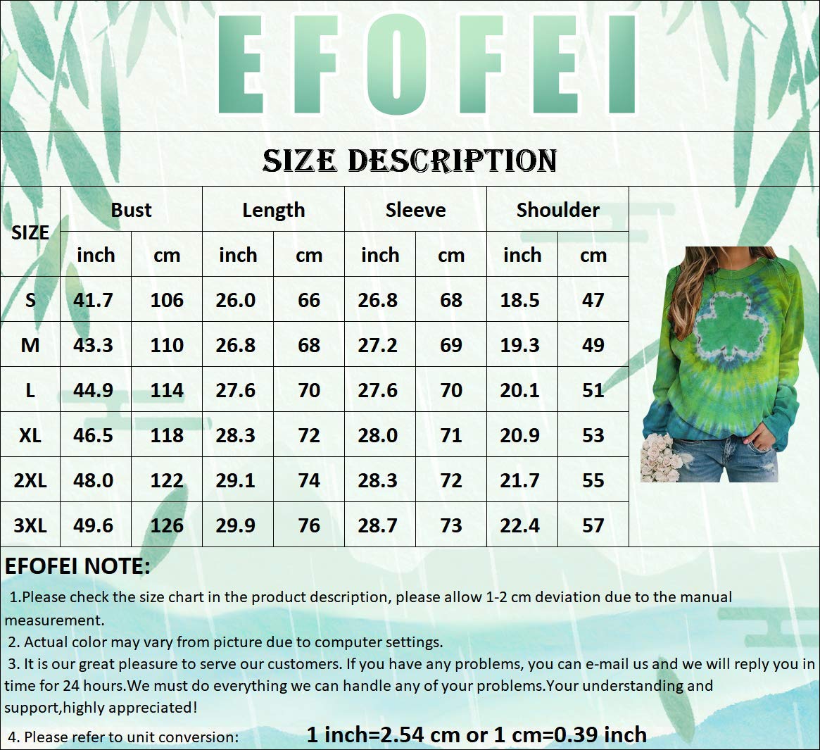 EFOFEI Woman St. Patrick's Day Long Sleeve Tops Shamrock Clover Sweatshirts Hoodie Tie Dye 3XL