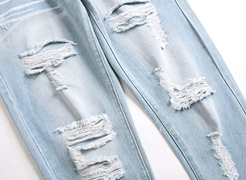 Liuhond Men's Ripped Distressed Destroyed Straight Fit Washed Denim Jeans Pants(3330Blue, 34)