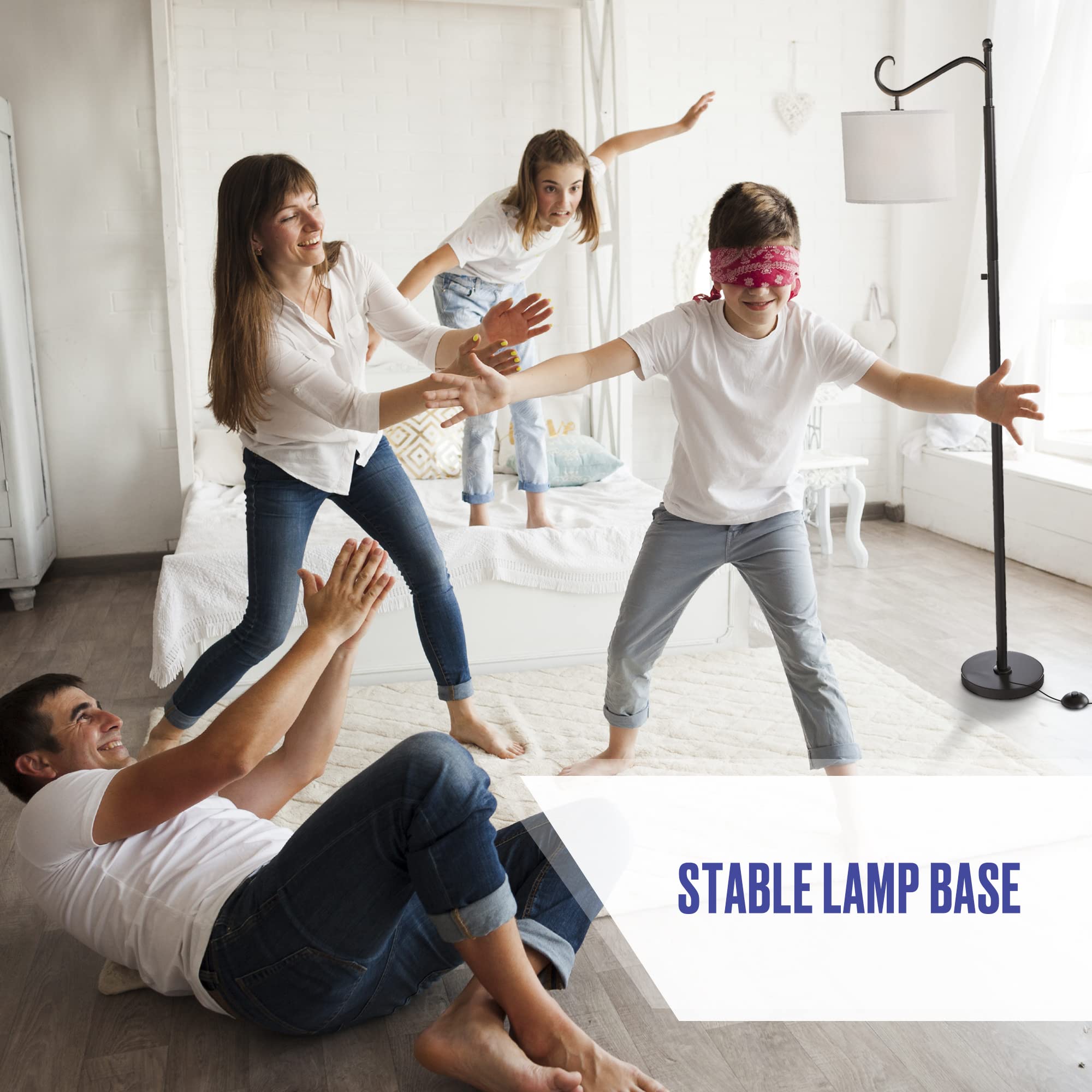 Dimmable Arc Floor Lamp - Standing Lamp with Dimmer for Living Room, Bedroom, Office - Black Arched Tall Lamp with Beige Linen Shade (LED Bulb Included)
