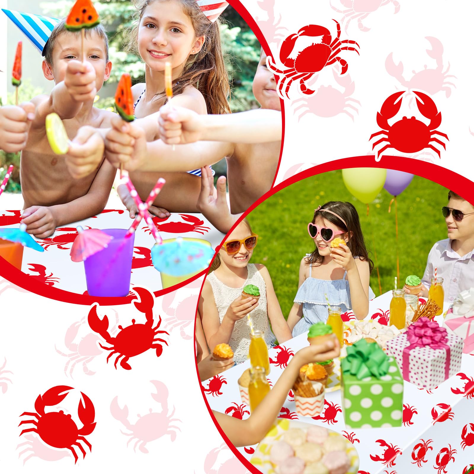 Juexica 54 x 108 Inch Crab Boil Party Table Cloth Summer Seafood Party Supplies Plastic Crab Tablecover Crab Party Decorations Rectangular Tablecloth for Sea Animals Dining Kitchen Centerpiece(2 Pcs)
