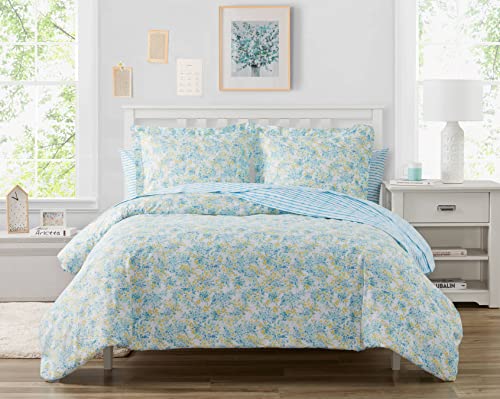Poppy & Fritz - King Duvet Cover Set, Soft Reversible Bedding with Matching Shams & Zipper Closure, All Season Home Decor (Happy Floral Blue, King)