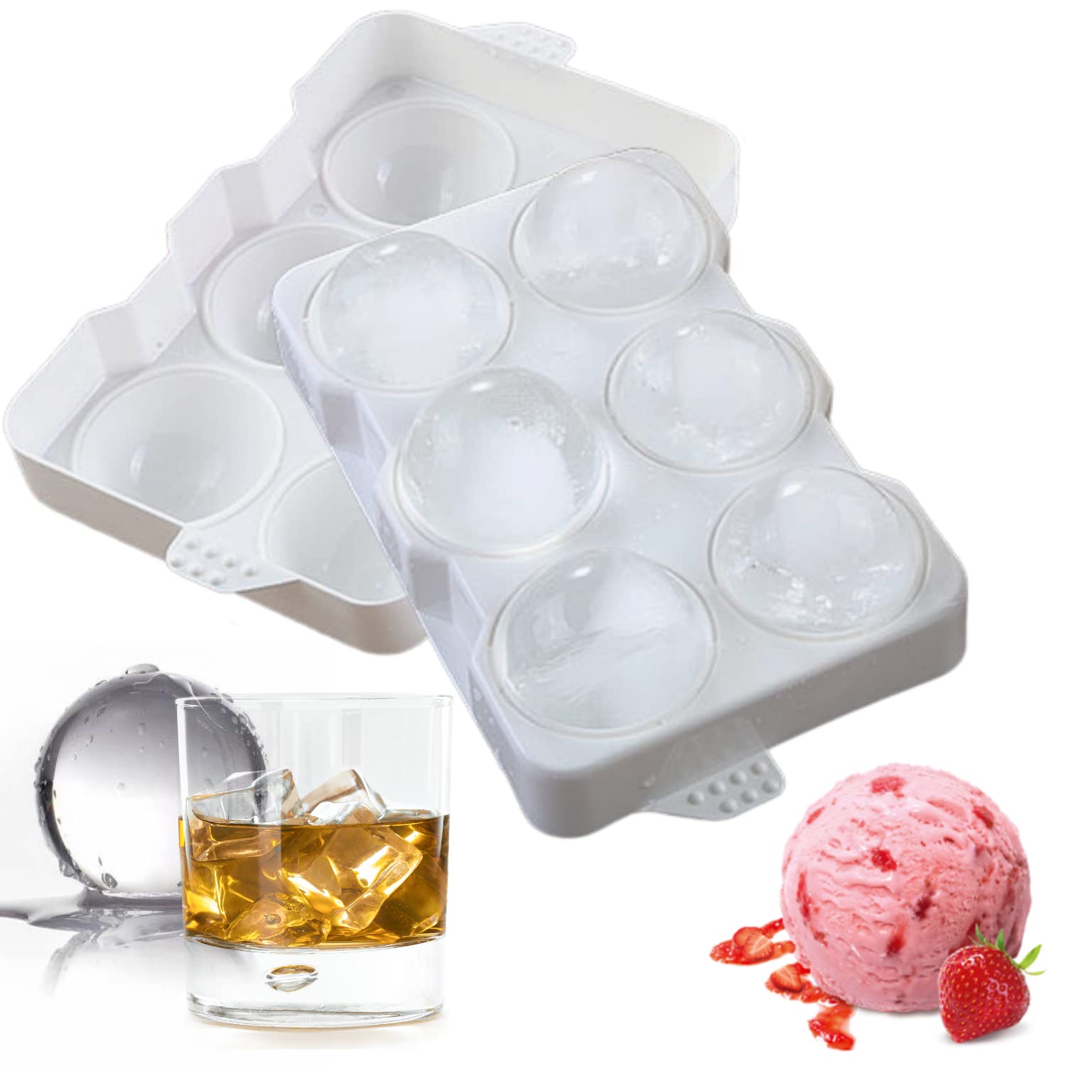 Crethinkaty Ice Cube Trays, Whiskey Ice Ball Mold, Sphere Ice Ball Maker with Lid, Easy Release Round Ice Cube Mold for Whiskey, Cocktails & Bourbon
