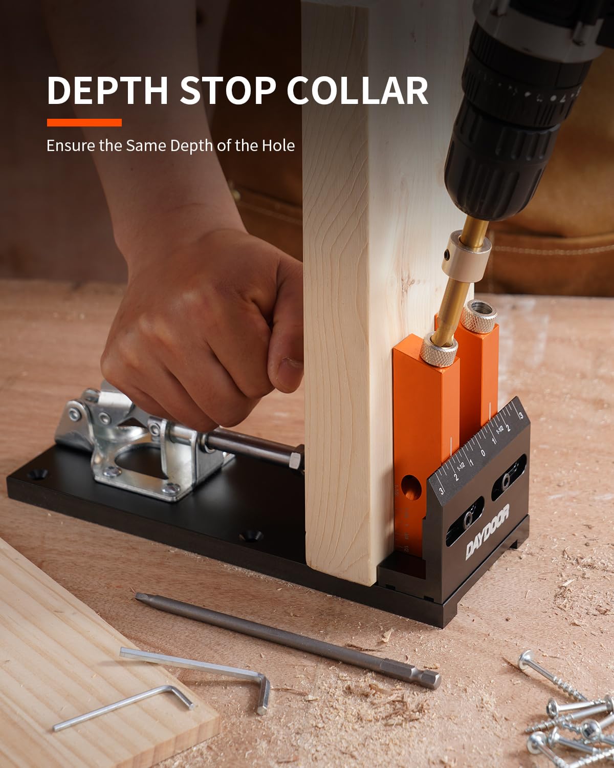 DAYDOOR Pocket Hole Jig Kit, Aluminum Pocket Screw Jig with Removable Jigs, Professional Pocket Hole Drill Guide for DIY Carpentry Projects Orange XC025