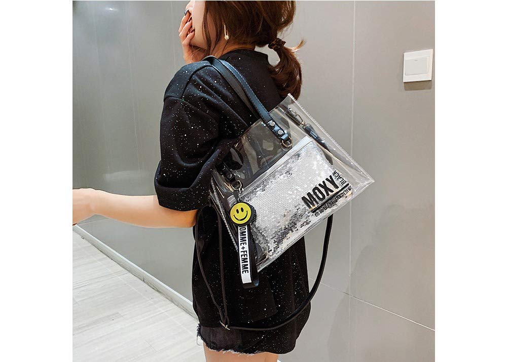 Clear Bags For Women Transparent Crossbody Shoulder Bag Handbag Tote (Silver)