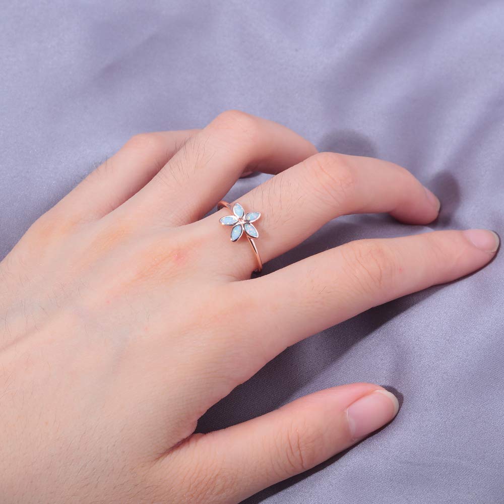 CiNily Flower Opal Ring White Gold Plated Pink Tourmaline Women Jewelry Gemstone Ring Size 6-12 (flower opal ring-pink, 7)