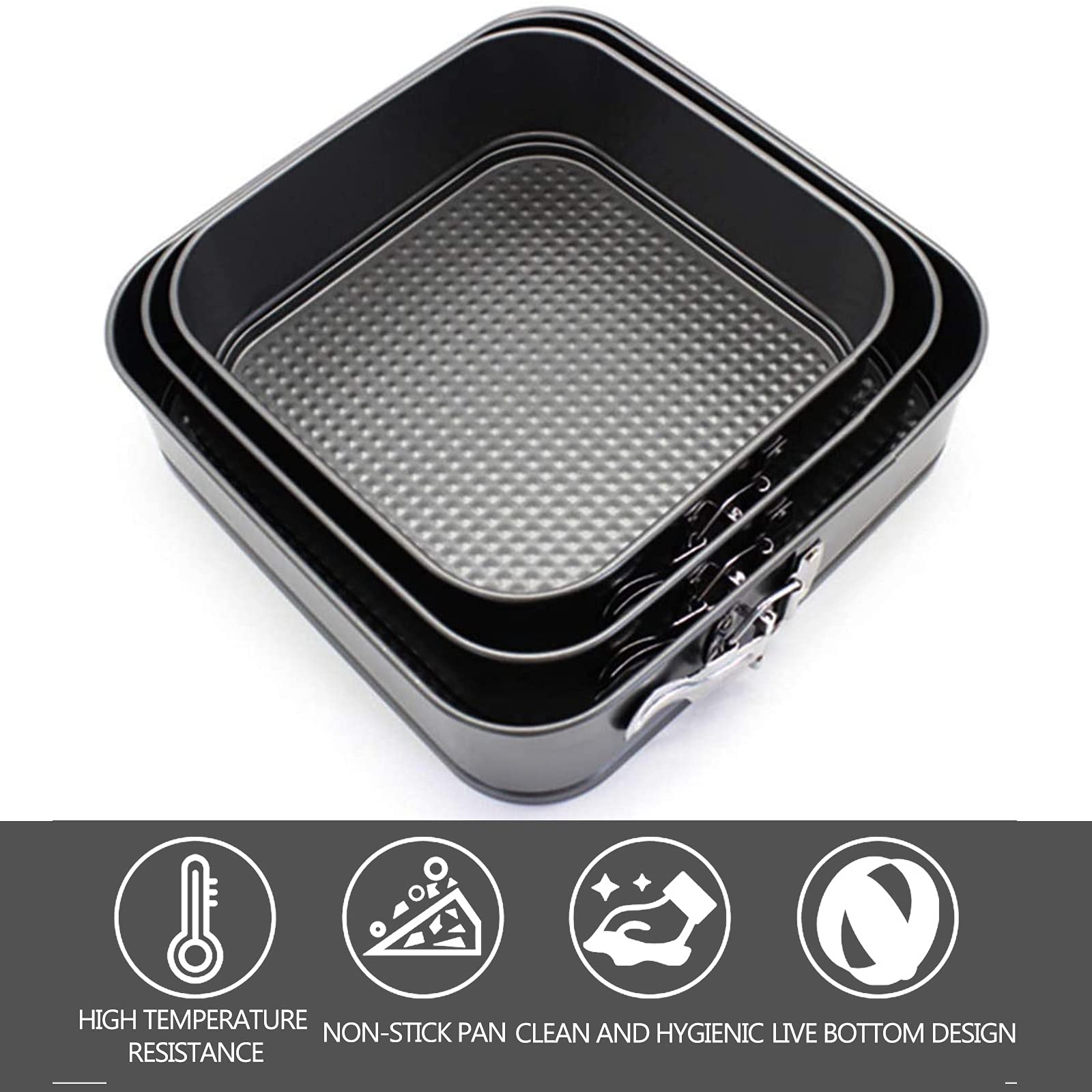 CKBAKIE Square Springform Dessert Pan Nonstick Leakproof Cake Pan Bakeware Cheesecake Pan CK029 (3 PCS Square)