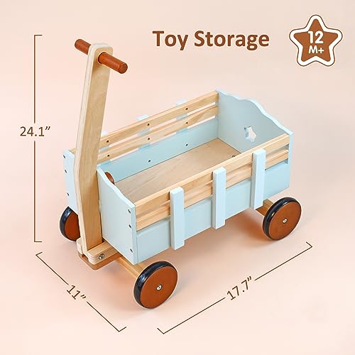 PairPear Wooden Push Wagon Toy,Kids Cargo Walker Cart Wagon Baby Walker for Toddlers,Push and Pull Toys Gift for Babies Boys and Girls.