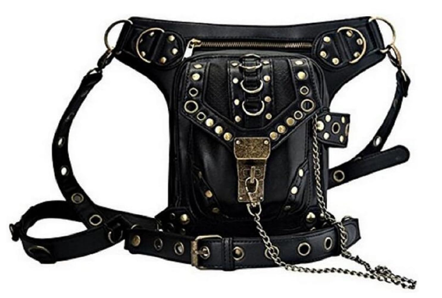 Wendingstan Rock Leather & Vintage Gothic Retro Steampunk Handbag Victorian Style Shoulder Waist Bag Black, Medium