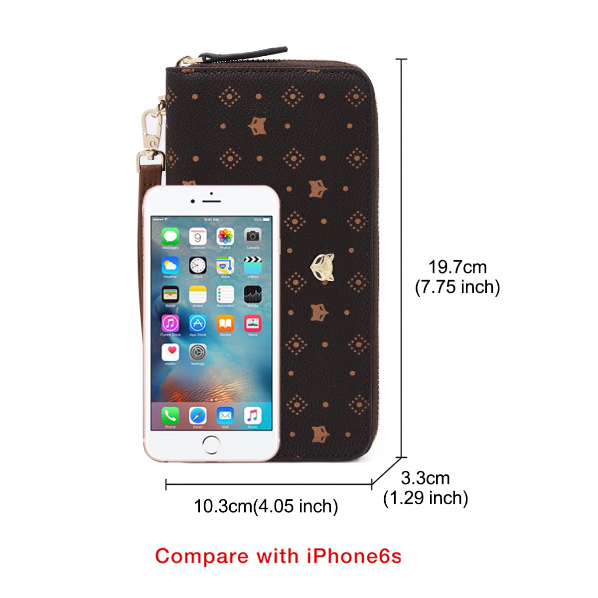 FOXLOVER Leather Zipper Wallets for Women, Ladies Clutch Wallets Purses with ID Window Gift Box Packing Womens Credit Card Holders Wallets (Brown)
