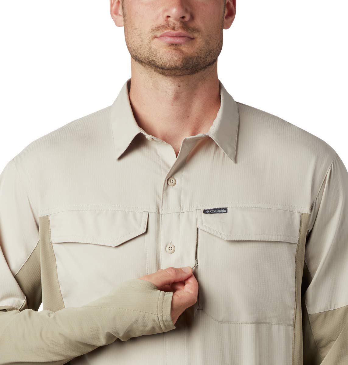 Columbia Men's Silver Ridge Lite Hybrid Shirt, Fossil/Tusk, Large
