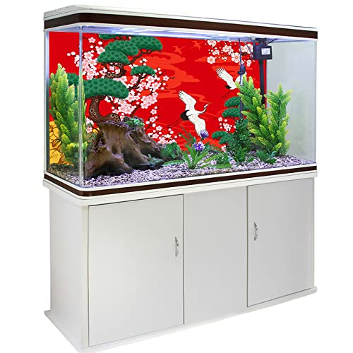 Cherry Blossom Tree Aquarium Background Poster Fish Tank Background for Fish Tank Backgrounds Wallpaper Decoration 12.4x24.4 inch Retro Crane Auspicious Cloud