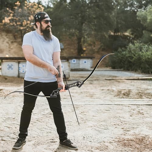 D&Q 58'' Recurve Archery Bow and Arrow Set for Adults Beginners, Black Hunter Aluminum Alloy Takedown Bow for Right Hand.(Black, 70lb)